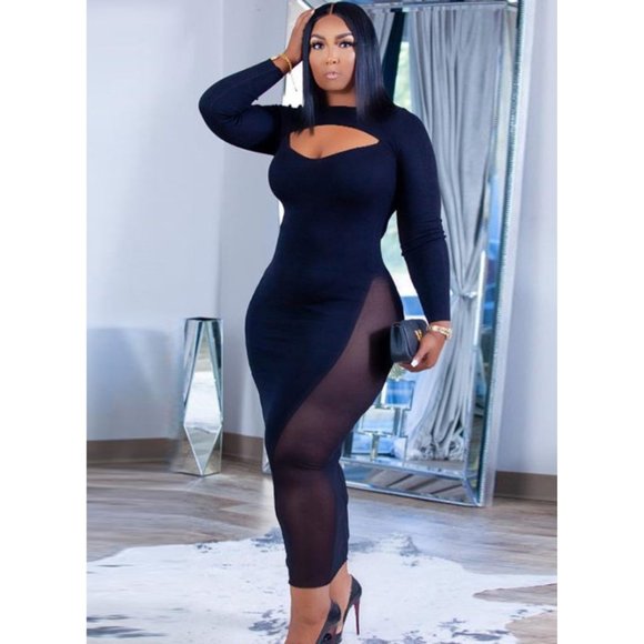 Dresses | Dark Blue Mesh Long Sleeves Dress | Poshmark